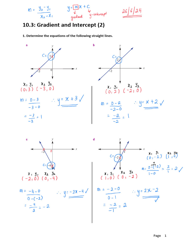 10.3 Gradient and Intercept | PDF | Line (Geometry) | Abstract Algebra