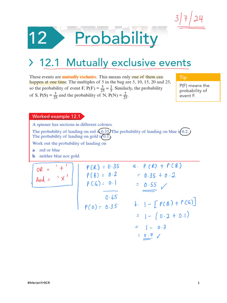 12.1 Mutually Exclusive Events LB 2 | PDF | Probability | Measure Theory