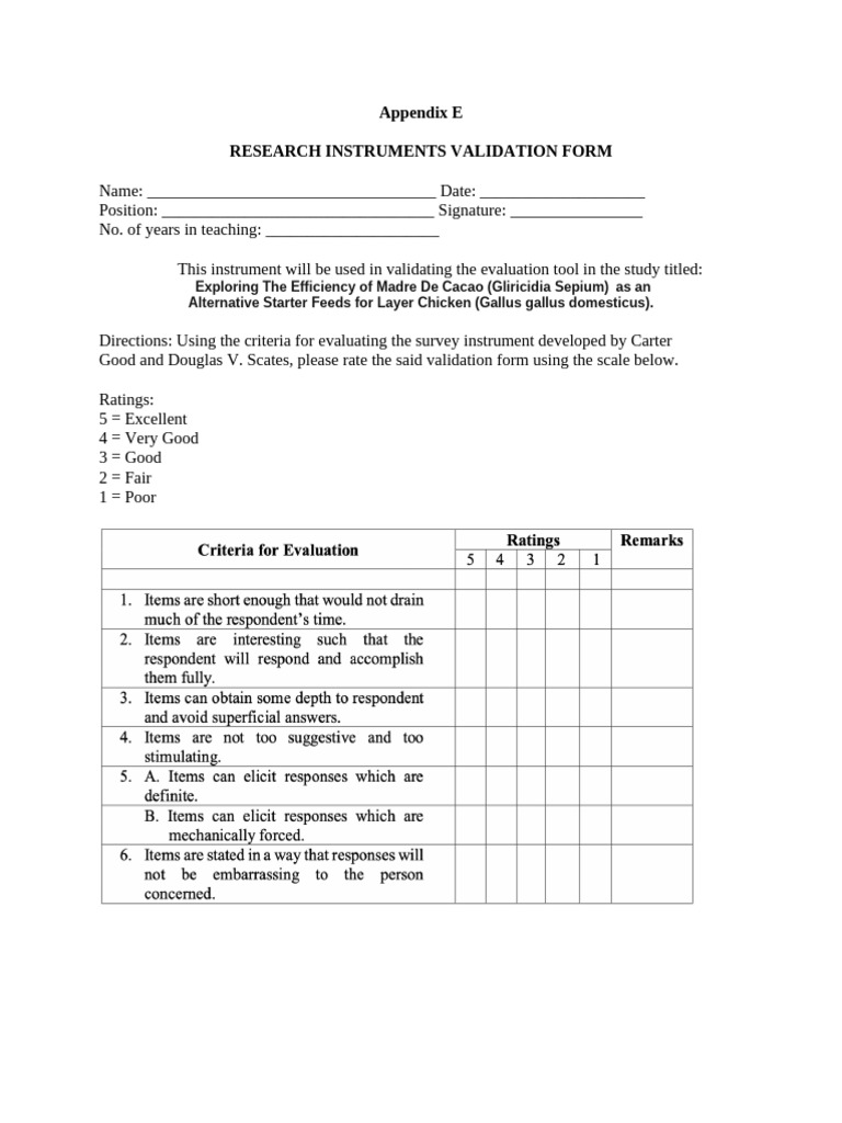 Appendix E Validation Tool Form | PDF