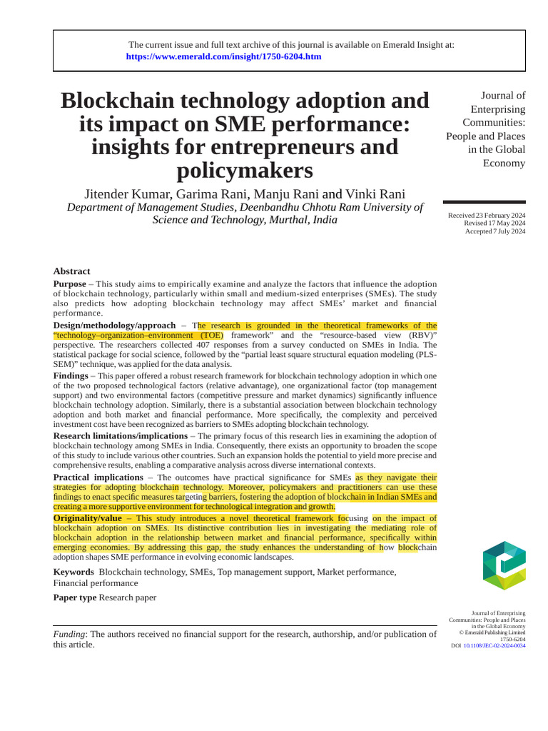 Blockchain Technology Adoption and Its Impact On SME Performance Insights For Entrepreneurs and ...