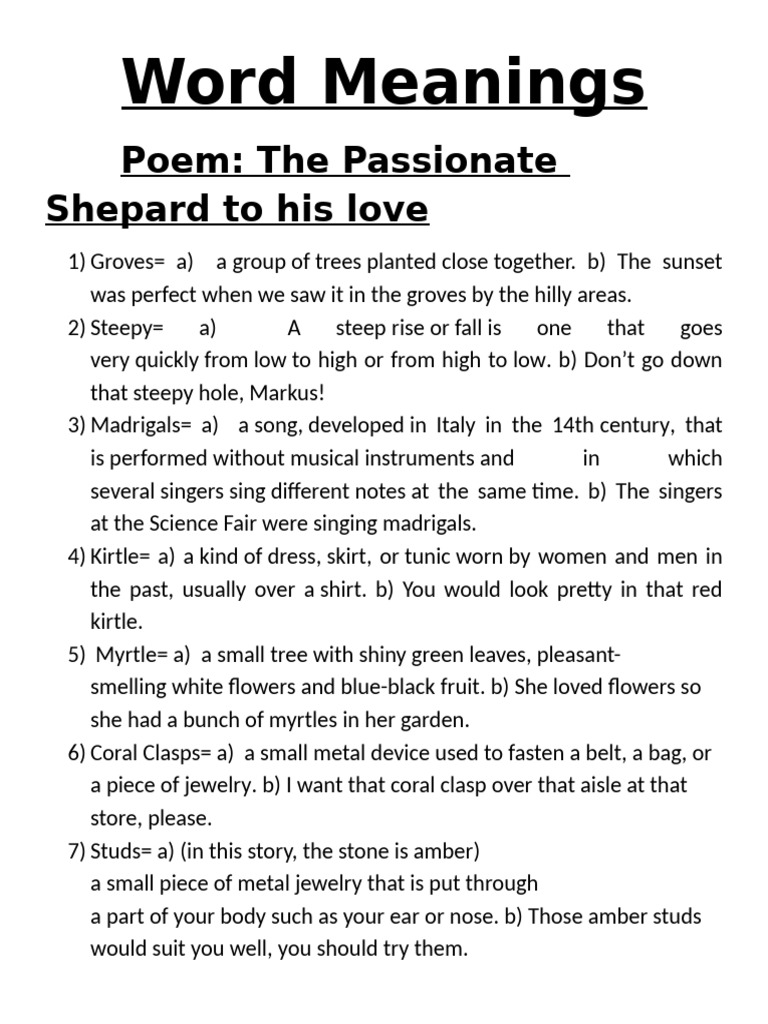 Word Meanings of The Poem ONLY | PDF
