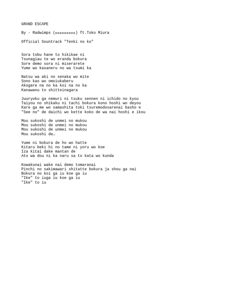 Grand Escape Lyrics | PDF