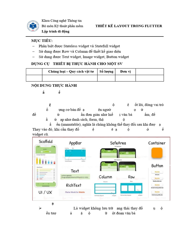 Bai03 Chuong03 ThietKeLayoutTrongFlutter | PDF