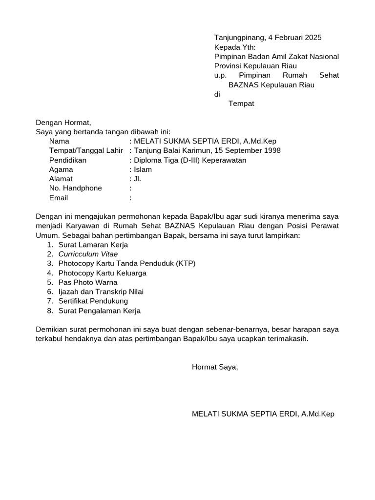 Surat Lamaran Melati | PDF