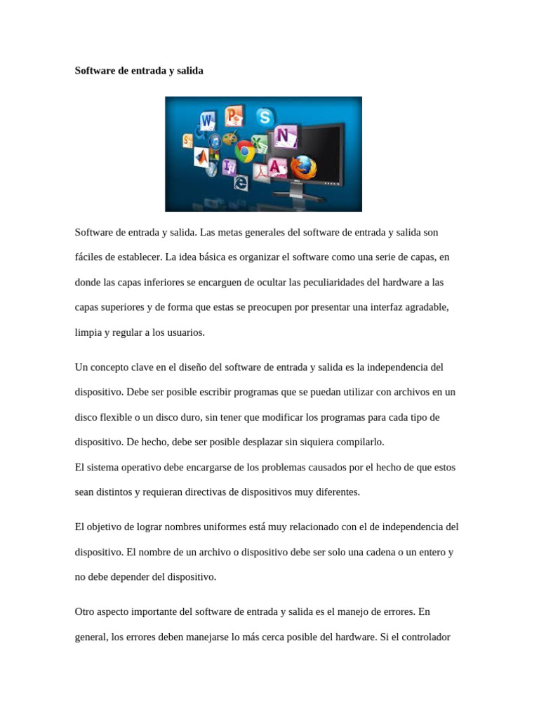 Software de Entrada y Salida | PDF | Software | Sistema operativo