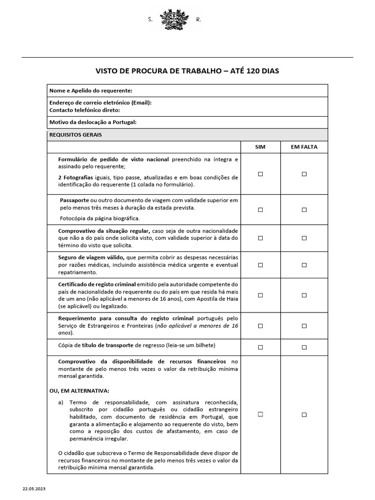 Ficha DP VCP 22 05 2023 PT | PDF | Visto para viagem | Governo e personalidade