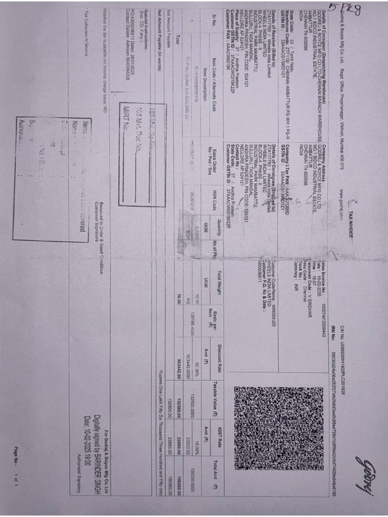 32” TV Panasonic Invoice | PDF
