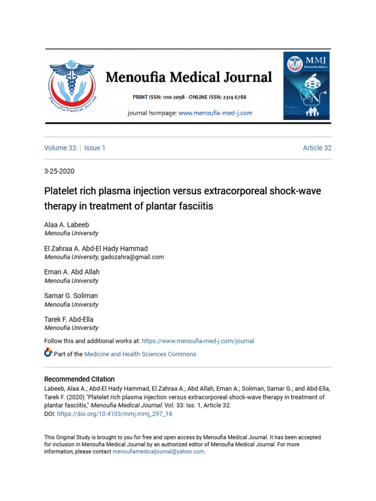 Platelet Rich Plasma Injection Versus Extracorporeal Shock-Wave T | PDF ...