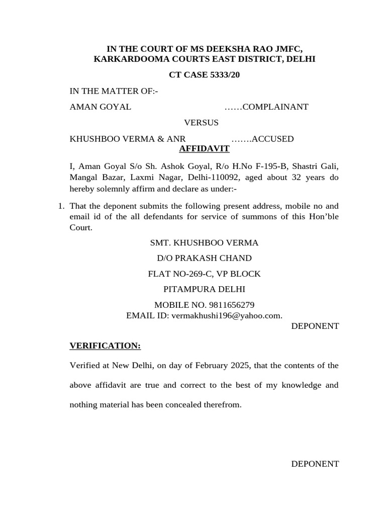 Affidavit Submission in Delhi Court Case | PDF