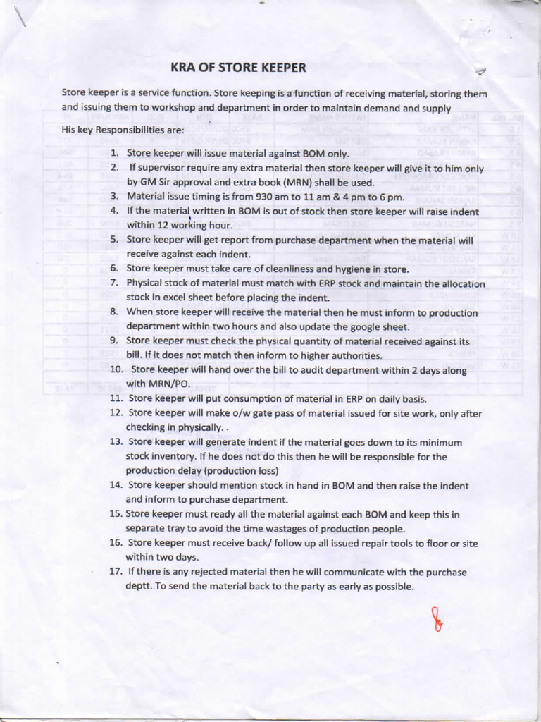 KRA Store Keeper | PDF