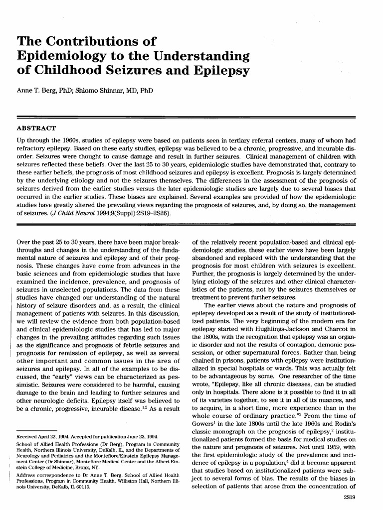 Epilpesie Childhood Seizures Epidem | PDF | Epilepsy | Episodic And Paroxysmal Disorders