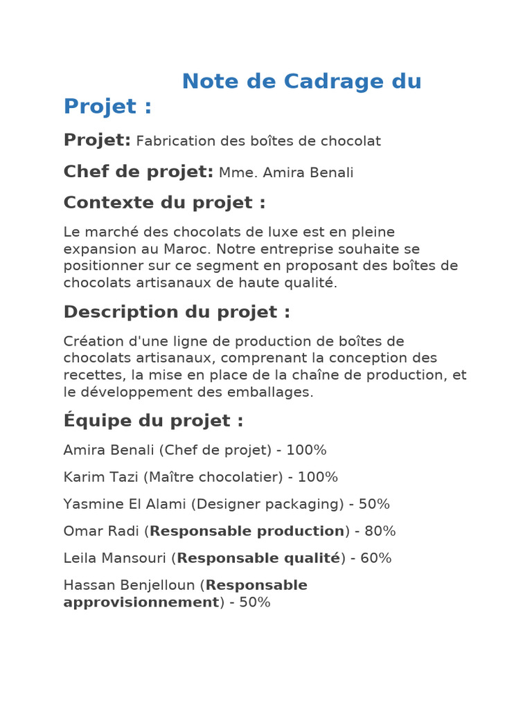 Note de Cadrage du Projet | PDF