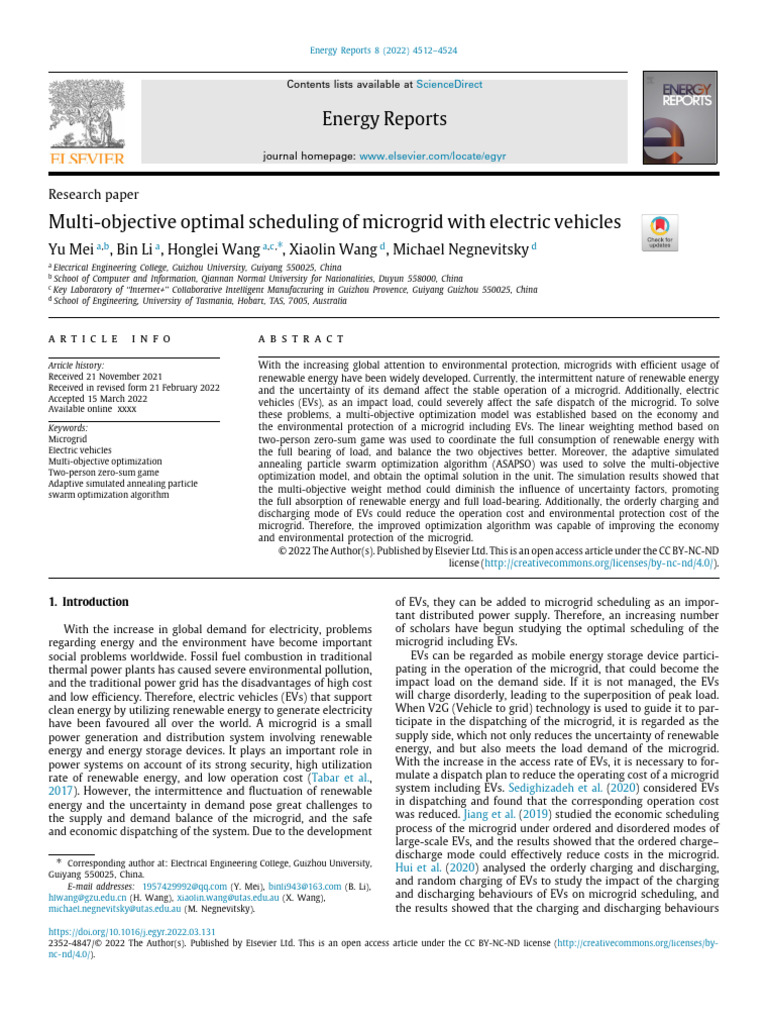 2.multi-Objective Optimal Scheduling of Microgrid With Electric Vehicles | PDF | Mathematical ...
