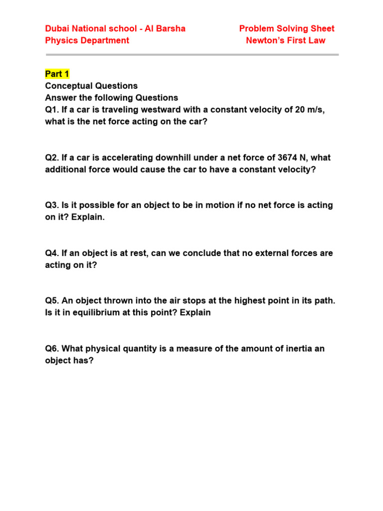 4.2.+Newton's+First+Law +Problem+Soloving+ | PDF | Force | Newton's ...