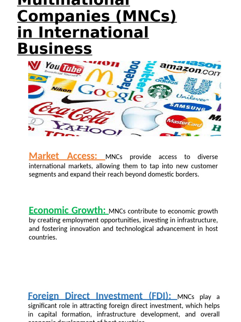 Importance of Multinational Companies (MNCs) in (1) | PDF ...
