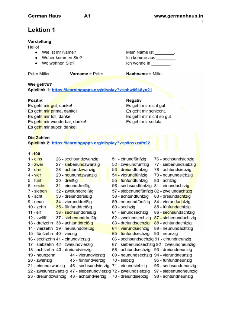 German Haus A1 Notes | PDF