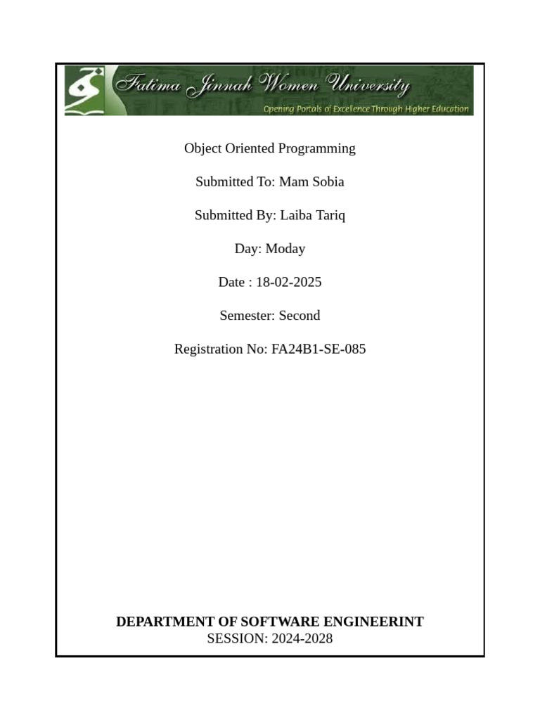 OOP Assignment - Laiba Tariq - 085 | PDF