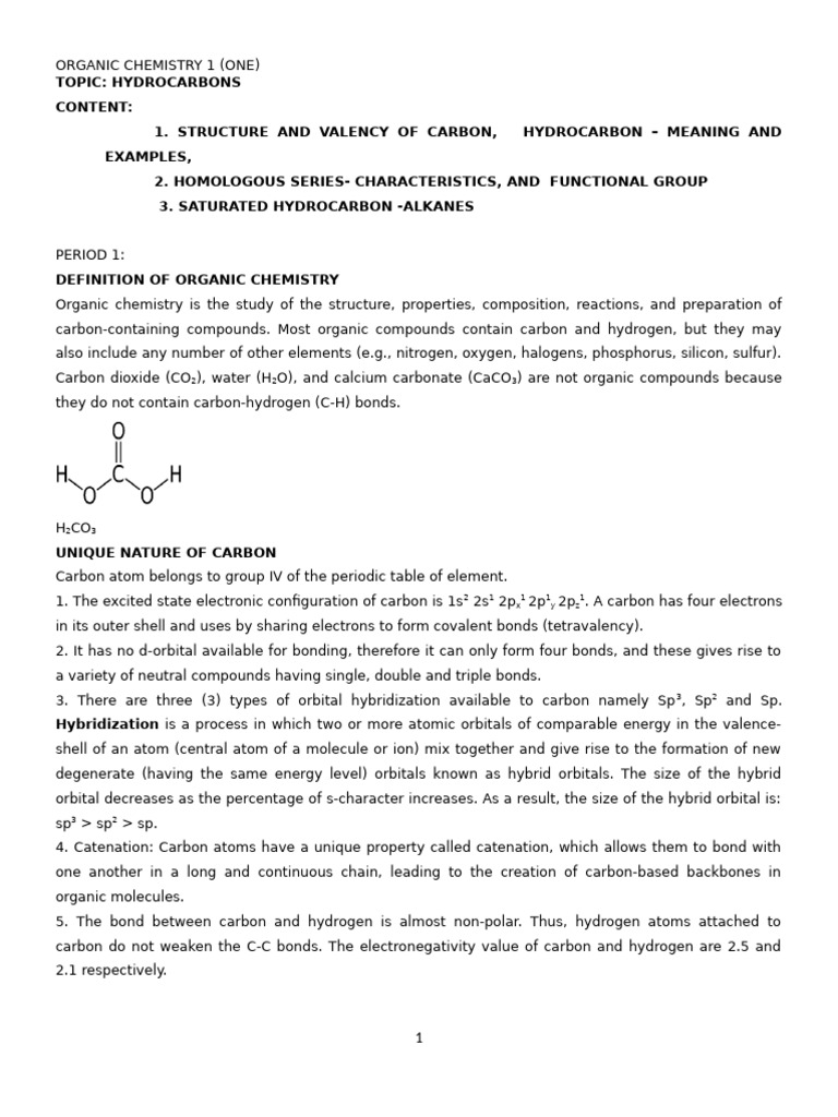 ORGANIC CHEMISTRY 1 | PDF | Isomer | Alkane