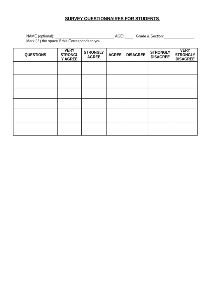 Survey Questionnaires | PDF