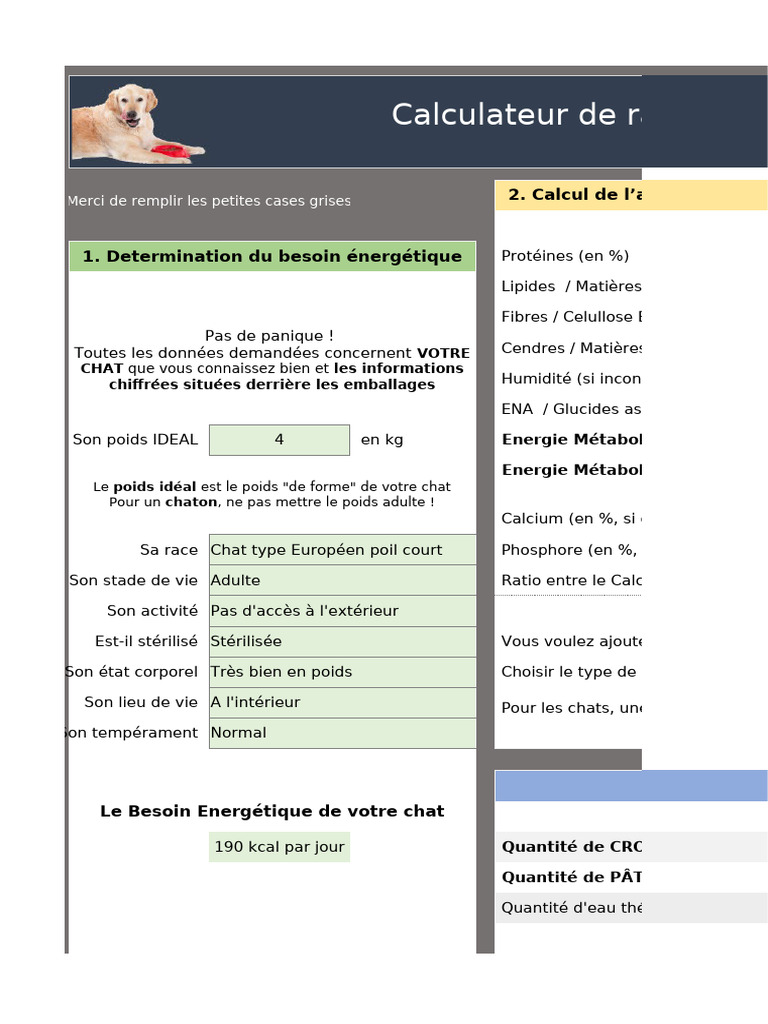 Calculateur de ration pour chat | PDF | Nutrition | Régime et nutrition