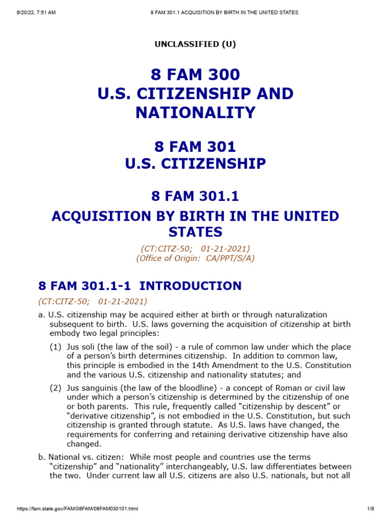 U.S. Citizenship Acquisition at Birth | PDF | United States Nationality ...