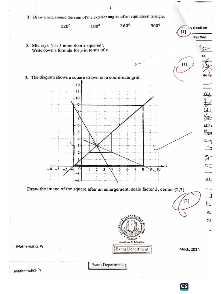 Y8 Math P2 Mock Unsolved | PDF