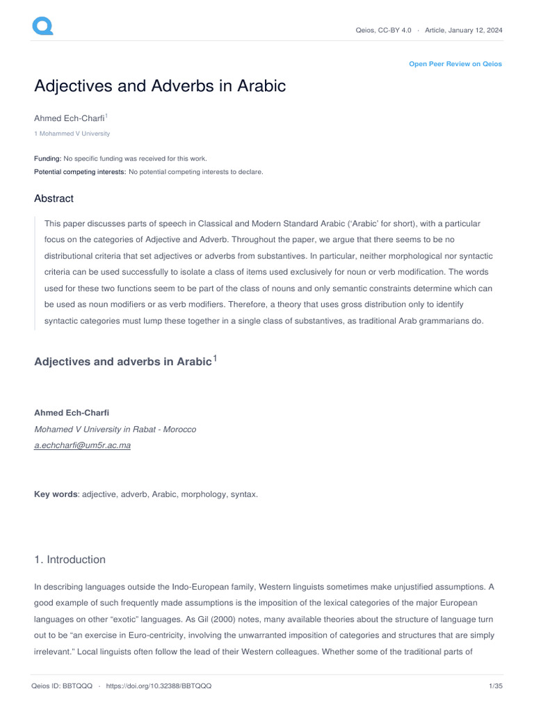 Adjectives and Adverbs in Arabic | PDF | Grammatical Gender | Part Of ...