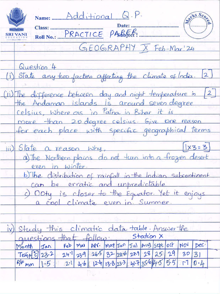 Practice Paper 10th Geography - 1 | PDF