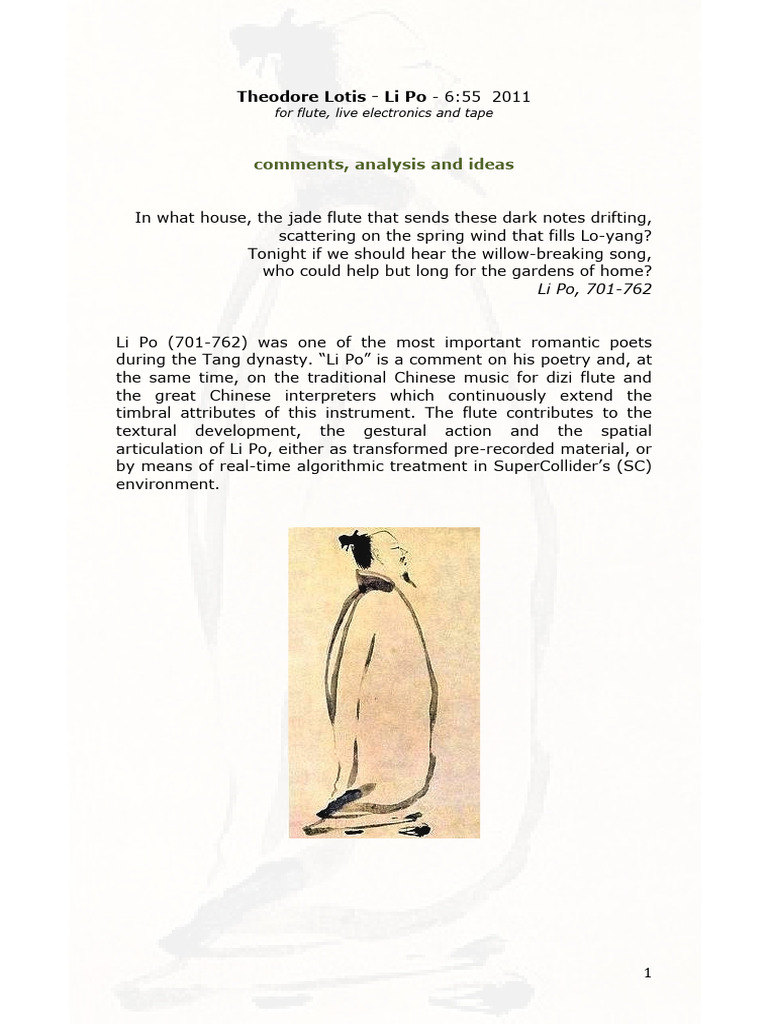 Escrito - Li Po Analysis | PDF | Flute | Pitch (Music)
