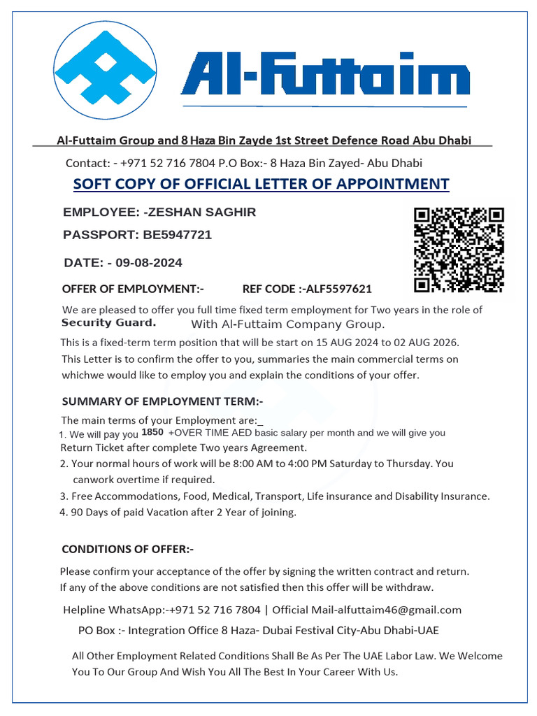 Employment Offer for Security Guard Role | PDF | Employment | United ...