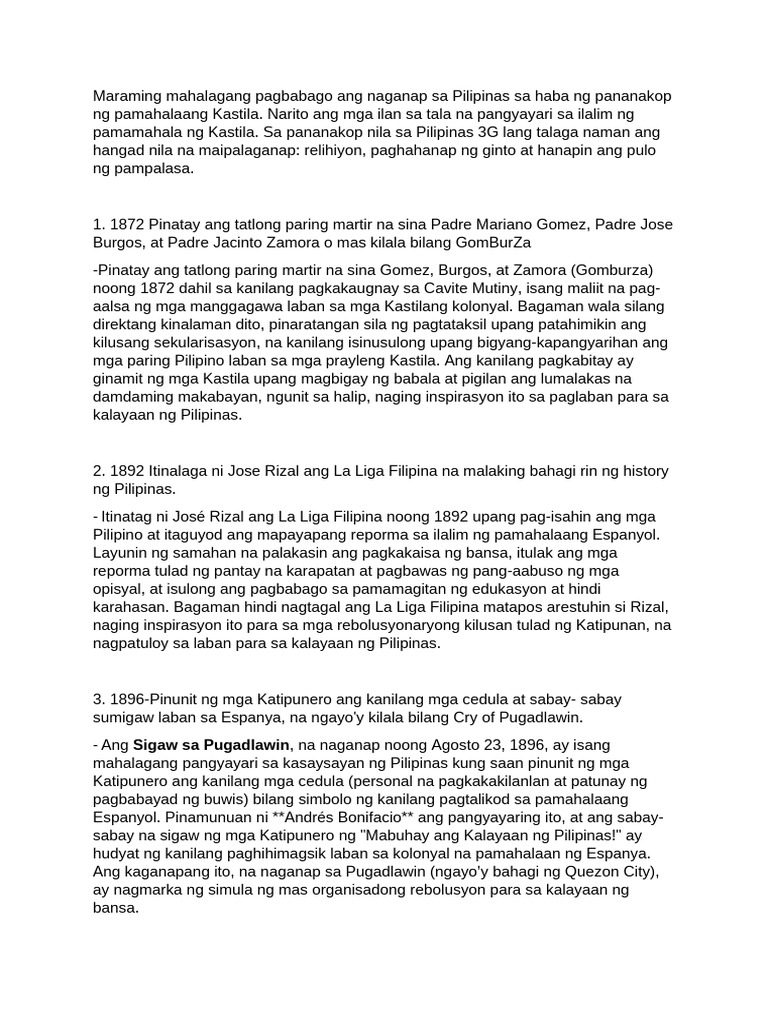 Mahalagang Pangyayari Sa Panahon NG Kastila | PDF