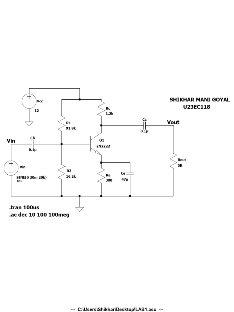 U23EC118 Shikhar Mani Goyal: RC 1.2k R1 91.8k VCC 12 CC 0.1 CB 0.1 | PDF