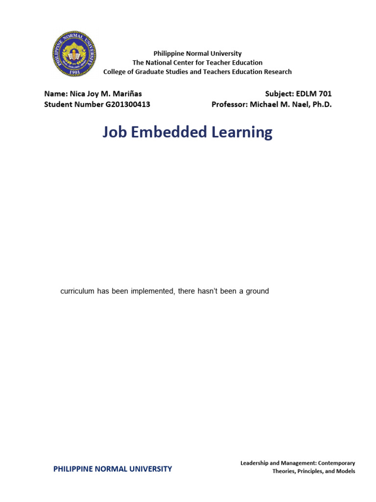 Job Embedded Learning - Nica Joy Maclang | PDF | Teachers | Curriculum