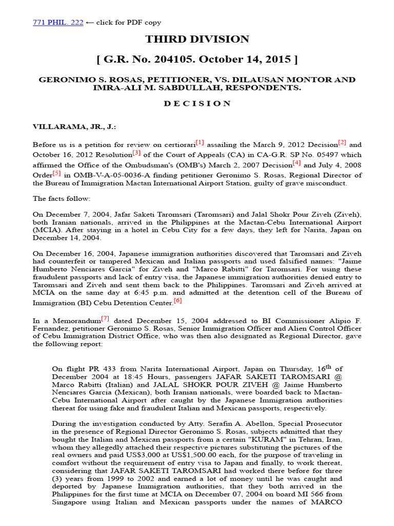 14_13_Rosas vs. Montor | PDF | Travel Visa | Removal Proceedings