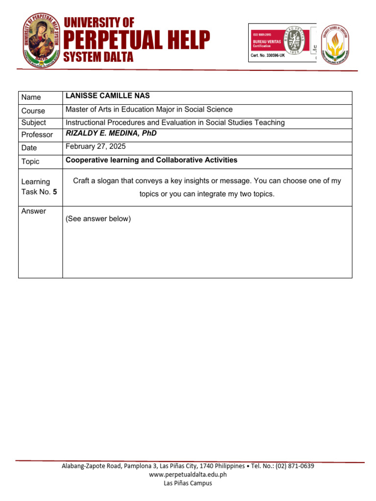 NAS, Lanisse Camille V. Learning Task 5 | PDF