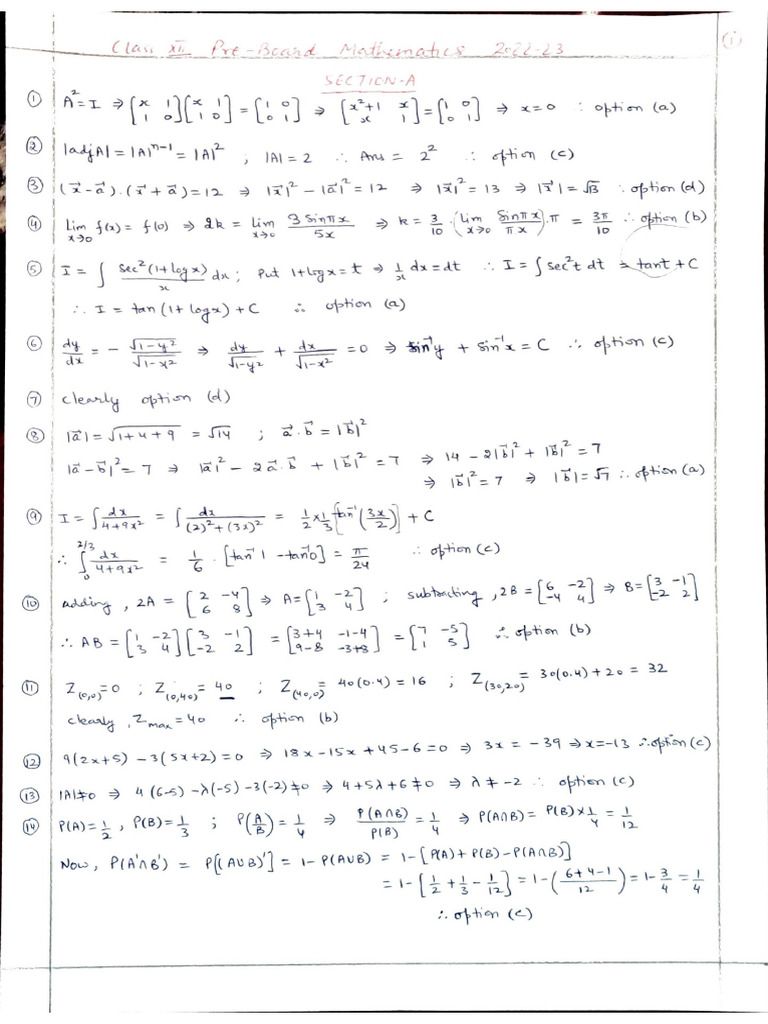 Marking Scheme Xii Maths Pre Board-1 2022-23 CRPF School Delhi | PDF