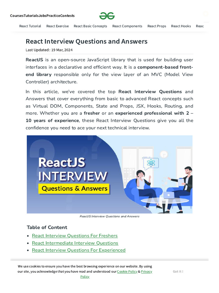 Top 50+ React Interview Questions and Answers (2024) | PDF | Document Object Model | Java Script