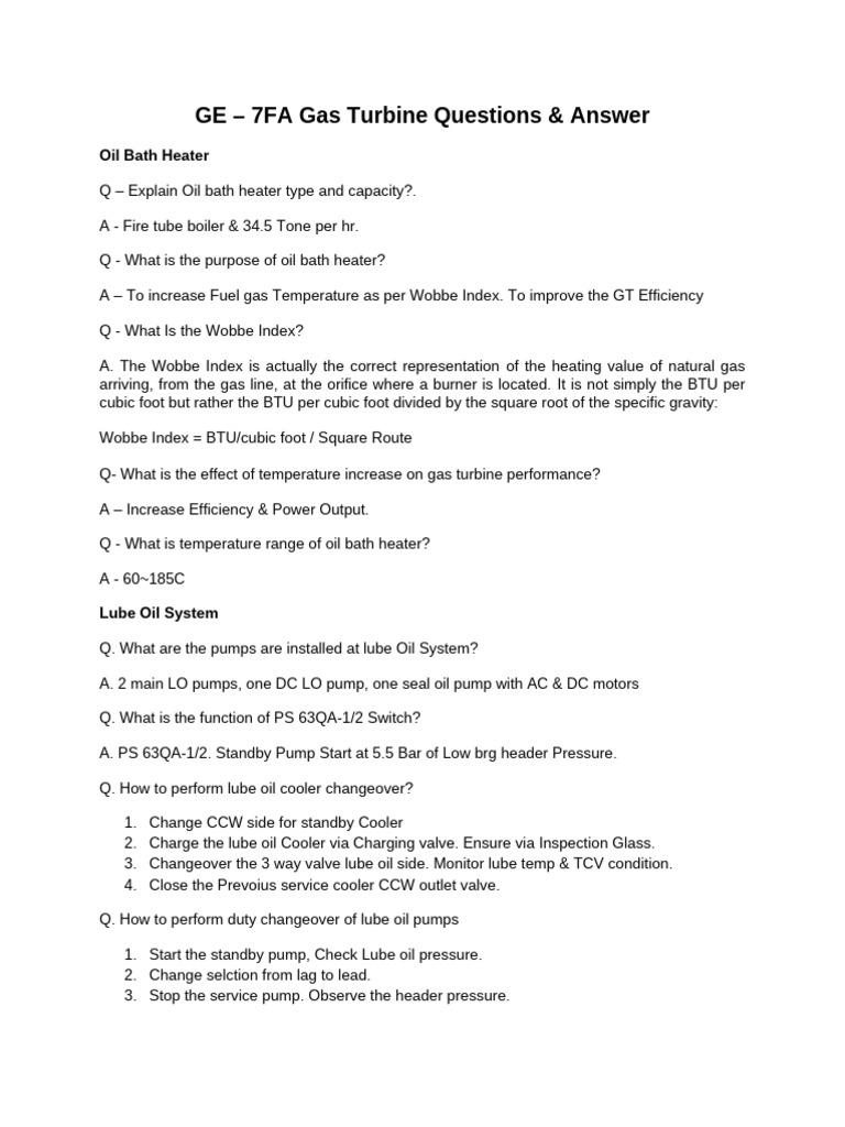 GE 7FA Gas Turbine Q&A Manual | PDF | Pump | Valve