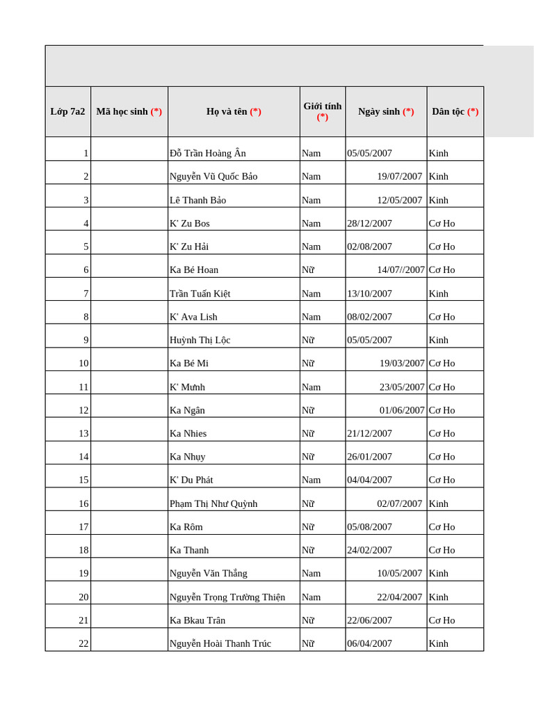 Mau Nhap Khau Hoc Sinh (1) LỚP 7A2 | PDF