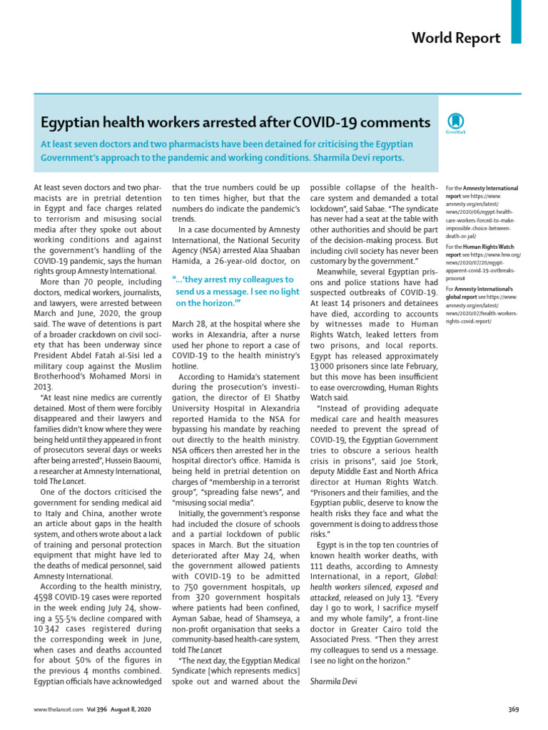 Egyptian Health Workers Arrested After COVID 19 Co | PDF | Egypt ...