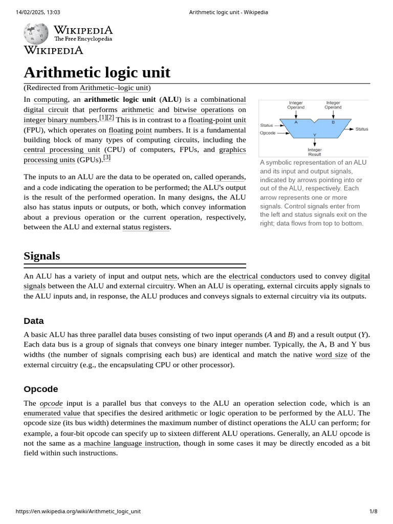 Arithmetic Logic Unit - Wikipedia | PDF | Computer Hardware | Computer Engineering
