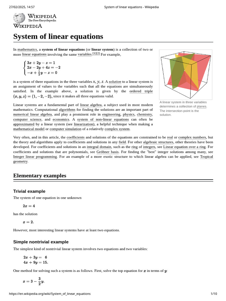 Linear System Solutions Explained | PDF | System Of Linear Equations | Equations