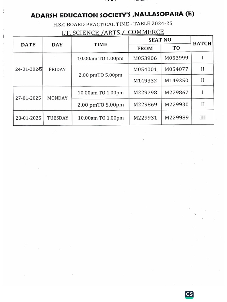 IT Practicals HSC Time Table | PDF
