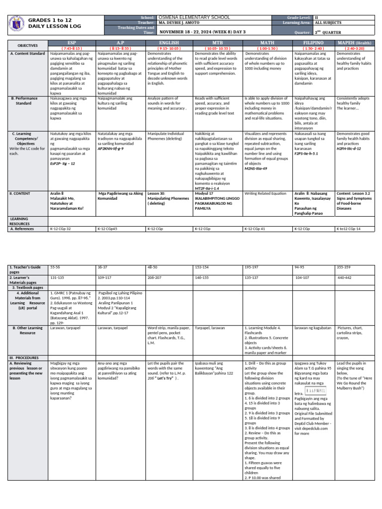 DLL - All Subjects 2 - Q2 - W8 - D3 | PDF