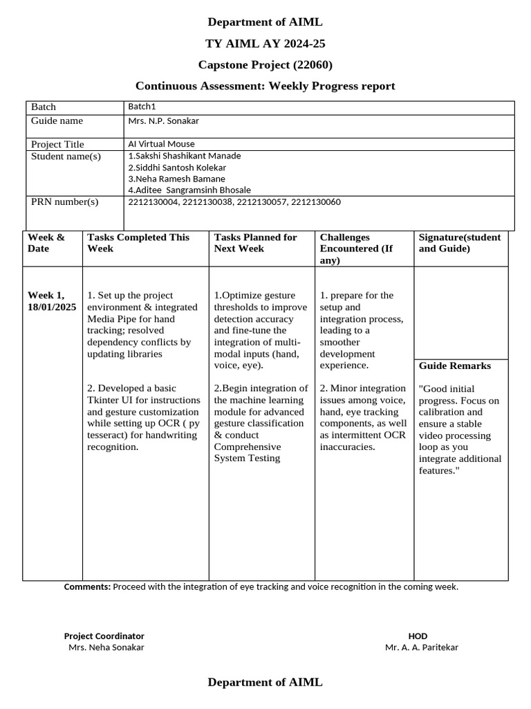 CP - Weekly - Progress - Report (AI Virtual Mouse in Python) | PDF ...