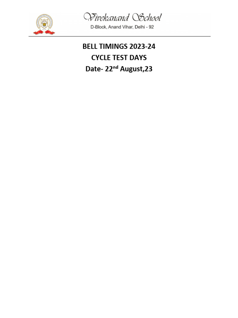 22nd AUGUST BELL TIMINGS 23-24 | PDF