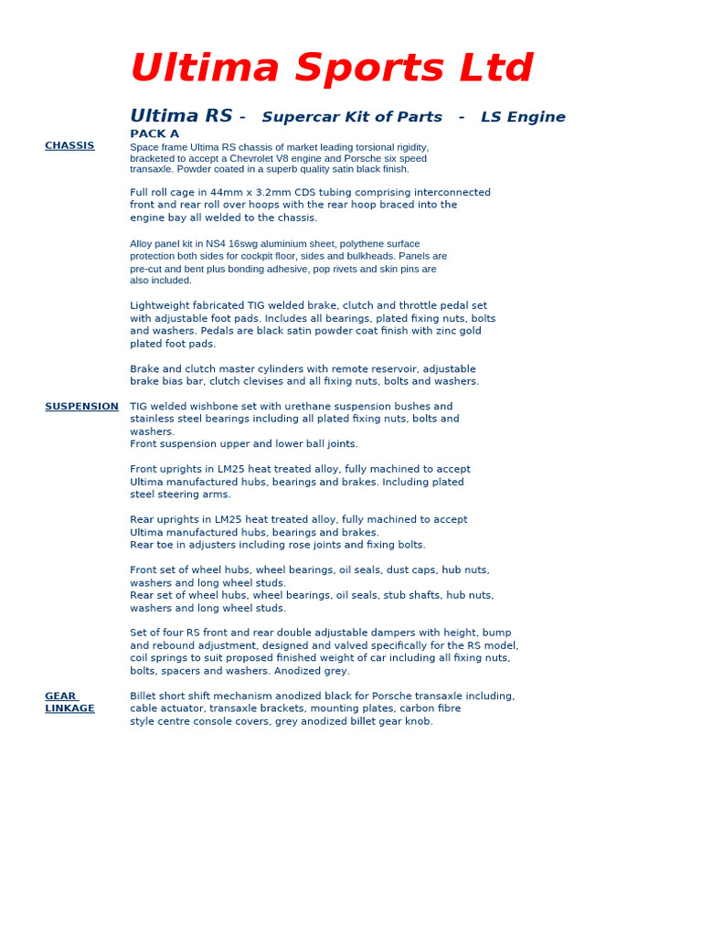 Ultima RS Supercar Kit Details | PDF | Electrical Connector | Land Vehicles