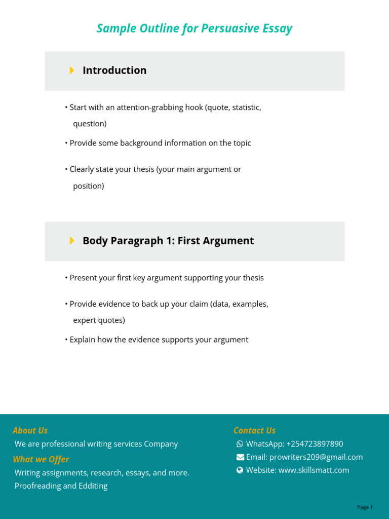 Sample Outline for Persuasive Essay | PDF | Argument | Essays