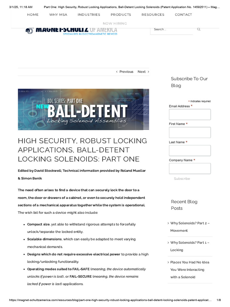 Part One - High Security, Robust Locking Applications, Ball-Detent ...