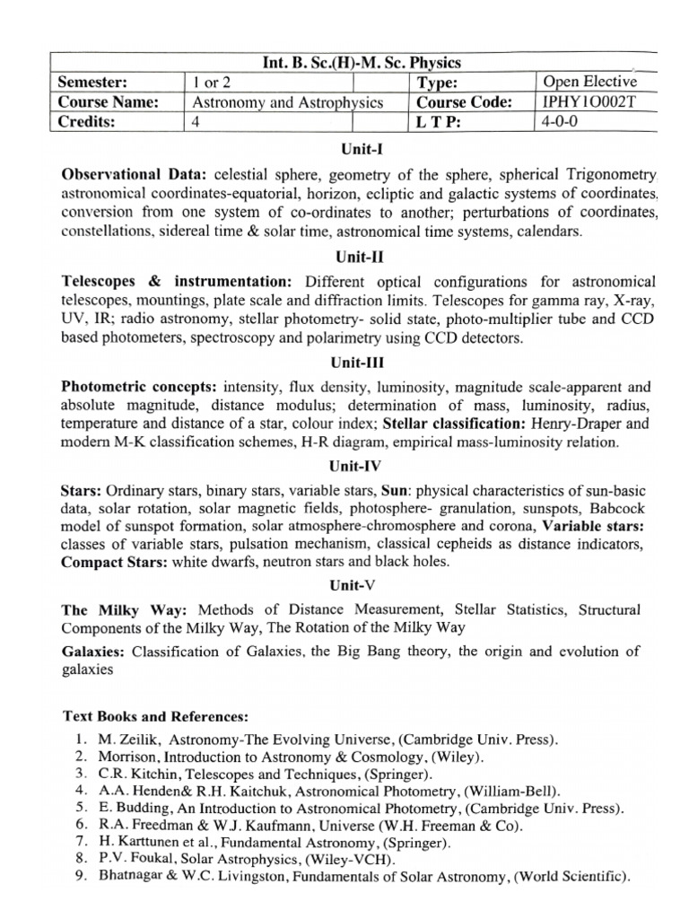 Astronomy and Astrophysics Sem2 Syllabus | PDF
